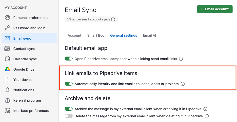 How to link email threads to Pipedrive items - Knowledge Base | Pipedrive